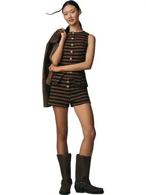 Maeve Striped Knit Vest Top - Black & Brown