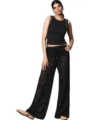 BLITHE Lace Straight Leg Pull-On Pants Black Onyx