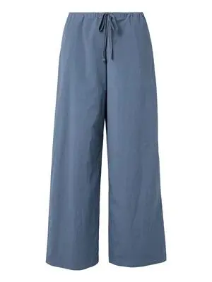 SKIMS Cotton-blend Poplin Wide-leg Pants - Blue