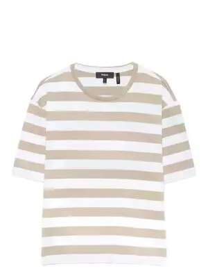 Theory Striped Cotton T-shirt - Neutrals