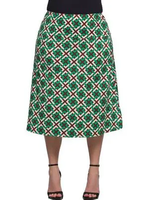 24SEVEN COMFORT APPAREL Geo Print Midi Skirt - Green Multi