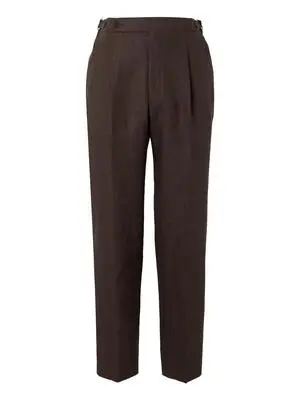 STOFFA Straight-leg Pleated Linen Trousers - Brown