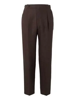 STOFFA Straight-Leg Pleated Linen Trousers Chocolate