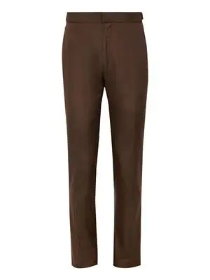 TOM FORD Slim-Fit Silk Trousers Dark Brown