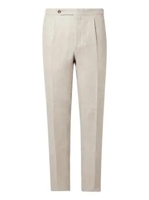 DE PETRILLO Straight-leg Pleated Linen Trousers - Neutrals