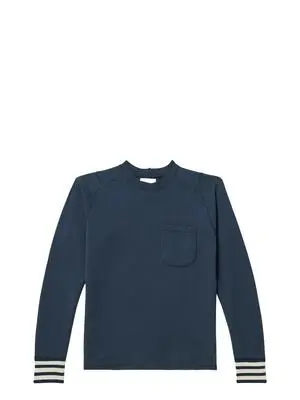 DRAKE'S Logo-embroidered Striped Cotton-jersey Sweatshirt - Blue