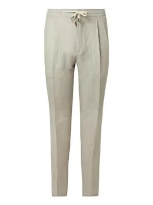 DE PETRILLO Straight-leg Pleated Linen Drawstring Trousers - Neutrals