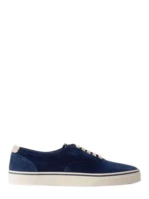 Brunello Cucinelli Leather-Trimmed Suede Sneakers Navy
