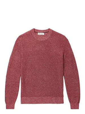 Brunello Cucinelli Ribbed Cotton And Linen-blend Sweater - Red