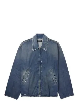 Balenciaga Oversized Distressed Denim Jacket - Blue