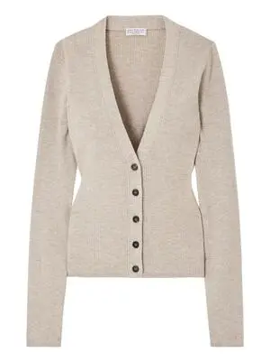 Brunello Cucinelli Metallic Ribbed-knit Cardigan - Neutrals