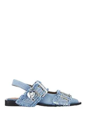 GANNI Feminine Buckle Ballerina Faded Denim