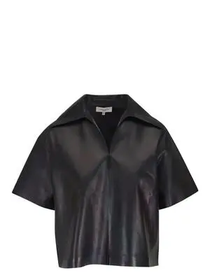 Lafayette 148 New York Leather Blouse - Black