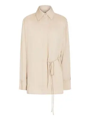 NICHOLAS Tie-detailed Silk-blend Shirt - Beige