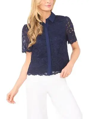 CECE DUPRAZ Short Sleeve Lace Shirt - Classic Navy