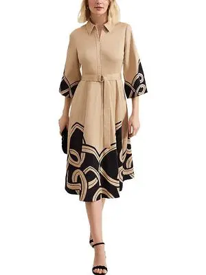 PHASE EIGHT Breena Border Print Midi Dress