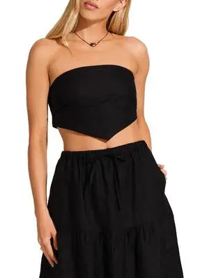 VITAMIN A® Joni Scarf Strapless Linen Crop Top - Original Black