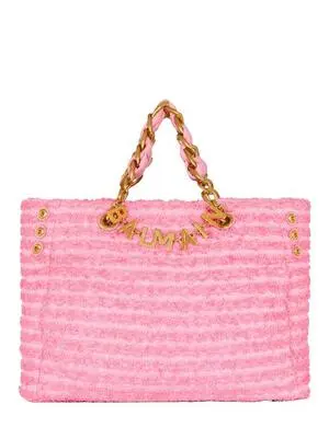 Balmain 1945 Raffia & Tweed Soft Tote - Pink