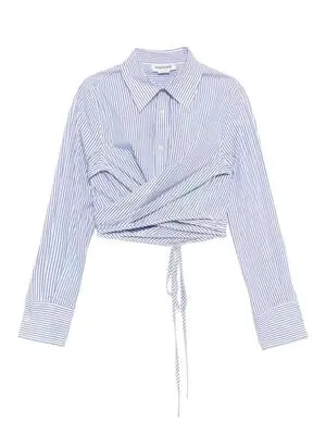 Monse Striped Wrap Cropped Shirt - Blue