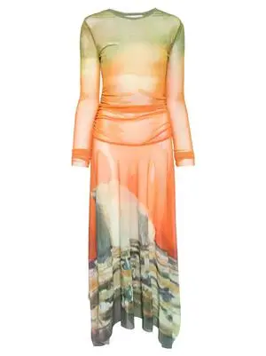 Monse Printed Mesh Dress - Orange