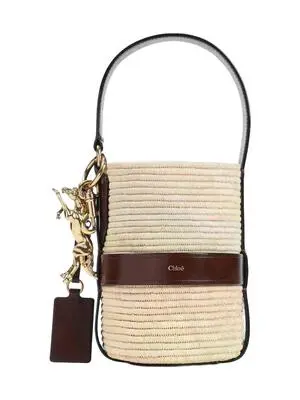 Chloé Logo Raffia Shoulder Bag - Neutrals
