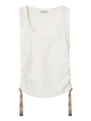 Burberry Ruched Check Drawstring Tank Top - Chalk