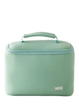 KUSSHI Neoprene Train Case - Sage Green/ Coral Rose