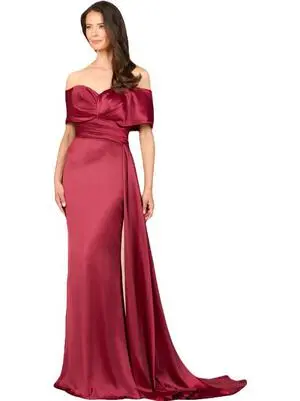 LARA NEW YORK Off-shoulder Satin Dress - Red