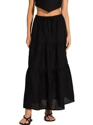 VITAMIN A® Canyon Tiered Linen Maxi Skirt - Black