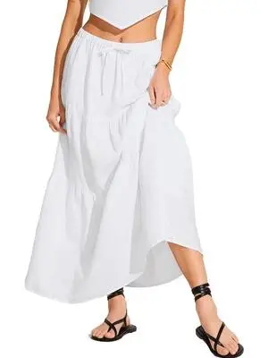 VITAMIN A® Canyon Tiered Linen Maxi Skirt - White