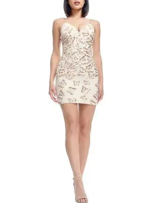 Dress The Population Anya Sequin Mini Dress - Champagne Multi