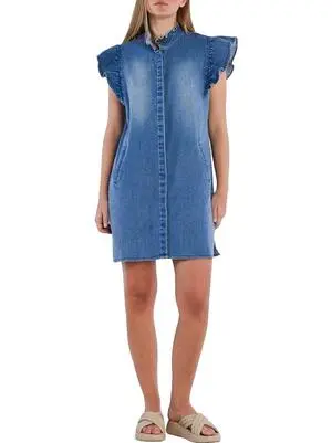 WASH LAB DENIM Wash Lab Denim Ruffle Denim Mini Dress
