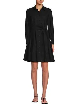 LANDS' END Lands' End Poplin Button-Front Shirt Dress With Godets Black