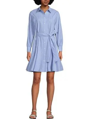 LANDS' END Lands' End Poplin Button-Front Shirt Dress With Godets