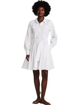 LANDS' END Poplin Button-front Shirt Dress With Godets - White