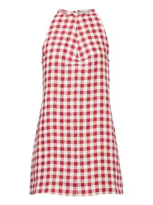 Asceno Antiqua Gingham Linen Minidress - Red