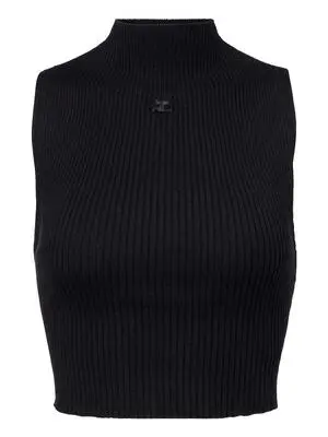 COURREGES Ribbed Mock Neck Tank Top - Black