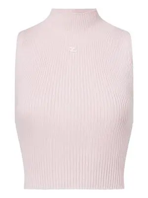 COURREGES Courreges Ribbed Mock Neck Tank Top Pink
