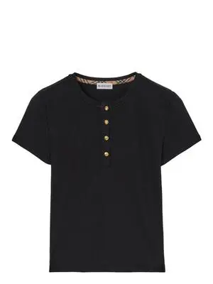 Burberry Cropped Ribbed Cotton T-shirt With Equestrian Knight Design - Black
