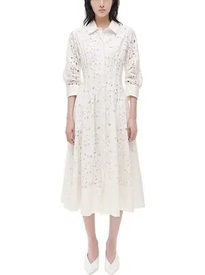SIMKHAI Jazz Eyelet Midi Shirt Dress