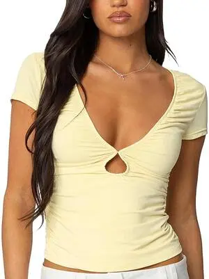 EDIKTED Keyhole Gathered Top - Yellow