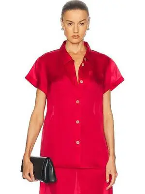 Khaite Keefe Short Sleeve Button-up Shirt - Raspberry