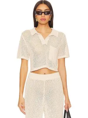 Onia Crochet Cropped Polo Top - Beige