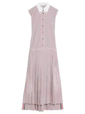 Thom Browne Striped Cotton-seersucker Maxi Shirt Dress - Red