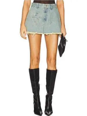 PRIVATE POLICY Studs Mini Distressed Denim Skirt - Blue