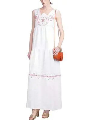 HOLY CAFTAN Embroidery Detail Maxi Dress - White