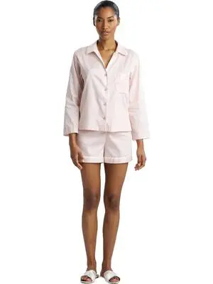 Natori Cotton Sateen Embroidered Notch Shorts Pajama Set - Pink
