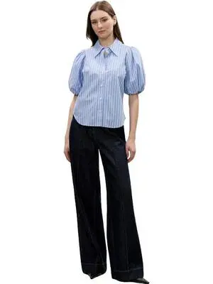 Rebecca Taylor Priya Poplin Blouse - Blue Stripe Combo