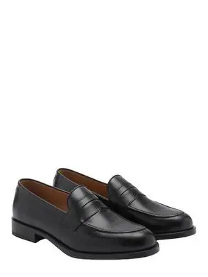Mango Leather Penny Loafer - Black