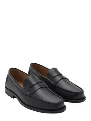 Mango Leather Penny Loafer - Black